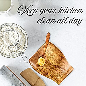 Acacia Wood Coffee Spoon Holder for Kitchen with Included , Rest Stove Top Counter Utensil Holder, 12.5 cm x 11 cm, (CSH001)