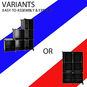 Gold Armour Cube Storage 6-Cube Bookshelf Closet Organizer Storage Shelves Shelf Cubes Organizer Plastic Square Bookcase DIY Closet Cabinet Organizer Shelving for Home Office Bedroom (Black)