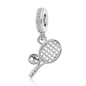 QeenseKc Tennis Ball Racket Pendant Charm Sport Travel Bead for Pandora Charm Bracelet, Aut-131_Tennis