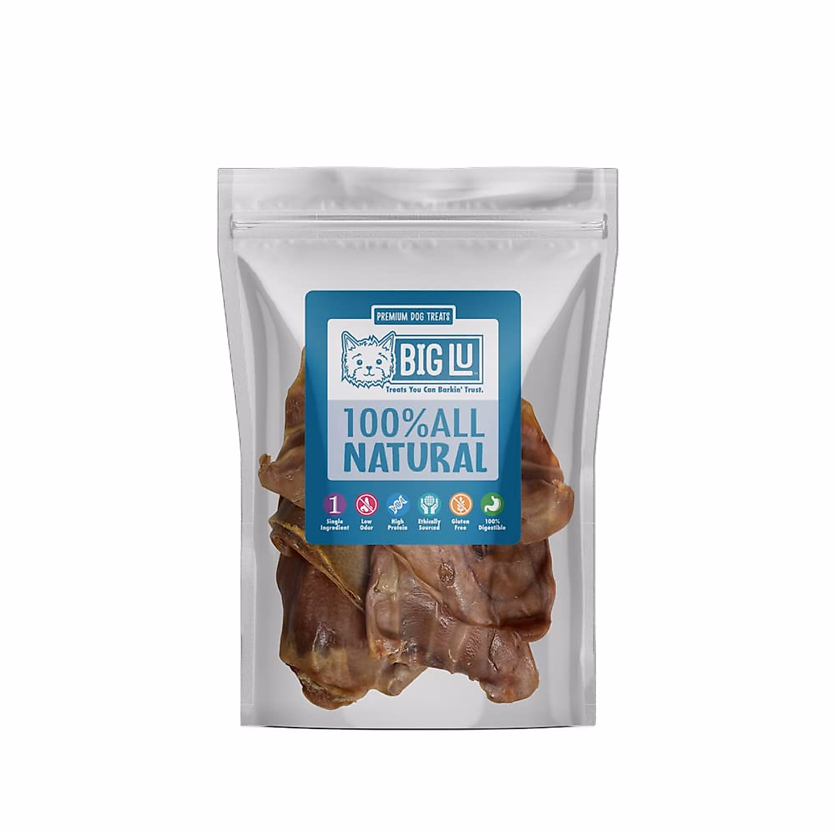 Big Lu – Pig Ear Dog Food, All Natural Pork Based Dog Treats, Single Ingredient Pig Ears for Dogs, Dog Chews Rich in Glucosamine and Chondroitin for Joint Health (12 Chews)
