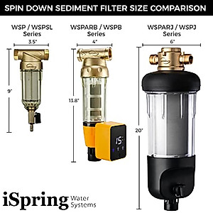 iSpring WSP500J Reusable Whole House Spin-Down Sediment Water Filter, Upgraded Jumbo Size, Large Capacity, 500-Micron Flushable Prefilter Filtration, 1" MNPT + 3/4" FNPT, Lead-Free Brass