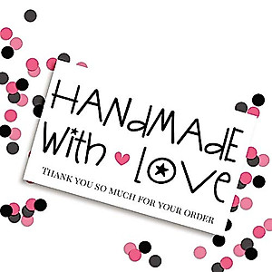 Handmade With Love Thank You Customer Appreciation Package Inserts for Small Businesses, 100 2" X 3.5” Single Sided Insert Cards by AmandaCreation