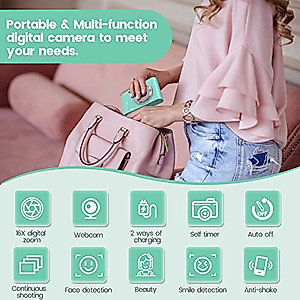 Digital Camera, HUMIDIER FHD 1080P 36MP 16X Digital Zoom Mini Vlogging Video Camera with Battery Charger, Compact Portable Cameras Point and Shoot Camera for Kids,Teens,Beginners (Green)