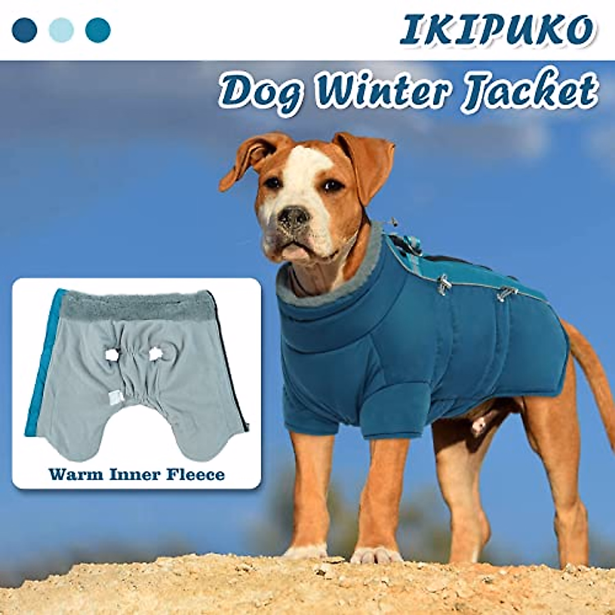 IKIPUKO Warm Dog Puffer Jacket, Zip Up Dog Coat with Harness Waterproof Dog Winter Coat for Large Medium Small Dogs Fleece High Collar Dog Snowsuit Dog Winter Jacket Reflective Dog Jacket(Green M)
