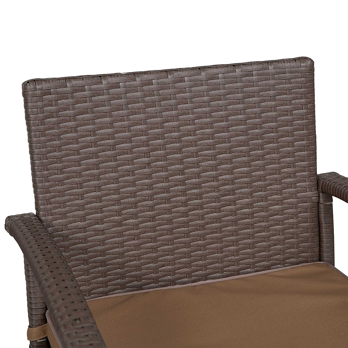 Outsunny 3 PCS Rattan Wicker Bar Set with Wood Grain Top Table and 2 Bar Stools for Outdoor, Patio, Poolside, Garden, Brown