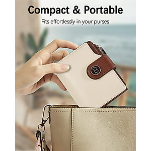 BOSTANTEN Women Leather Wallet Small RFID Blocking Bifold Zipper Pocket Wallet Card Case with ID Window Beige