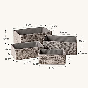 LA JOLIE MUSE Storage Baskets Set 4 - Stackable Woven Basket Paper Rope Bin, Storage Boxes for Makeup Closet Bathroom Bedroom (Gray)