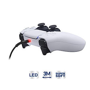 Raiden - USB C Charging and Transfer Cable, Supersoft Anti Knots 3 Meters, LED Backlight for PS5 Controller (PS5//)