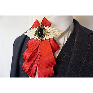 rhinestone brooch Red Bow tie brooch for women men Retro Brooch pins carvat rhinestone broach ribbon fabric collar bow brooch necklace for suits (red)