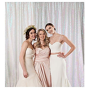 White Iridescent Sequin Backdrop Curtains 4 Packs 2ftx8ft Wedding Stage Background Backdrop Glitter Fabric Backdrop Drape