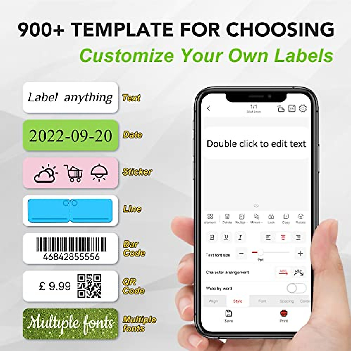 Slofen Label Makers Machine with Tape,Bluetooth Portable Label Maker Printer Multiple Templates Available,Rechargeable for Home Office Organization, Compatible with iOS/Android