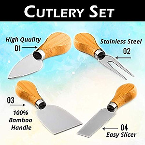 Bamboo Cheese Board & Cutlery Set - Large Charcuterie Board Set Cheese Platter with Slide-Out Drawer - House Warming Gifts New Home, Anniversary Wedding Gifts for Couples, & Cool Bridal Shower Gifts