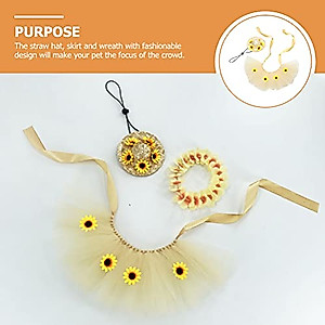 LUOZZY Pet Costume Straw Hat Sunflower Skirt Set for Dogs Halloween Hawaii Luau Party Supplies Cat Dress up Costume Accessories - Yellow