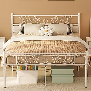 Elephance Full Size Bed Frame with Headboard and Footboard, Metal Platform Bed Frame with 14 Inch Storage Space No Box Spring Needed Easy Assembly for Adult White
