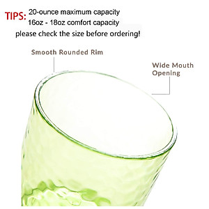 KX-WARE 20-ounce Acrylic Glasses Plastic Tumbler, set of 6 Multicolor - Hammered Style, Dishwasher Safe, BPA Free