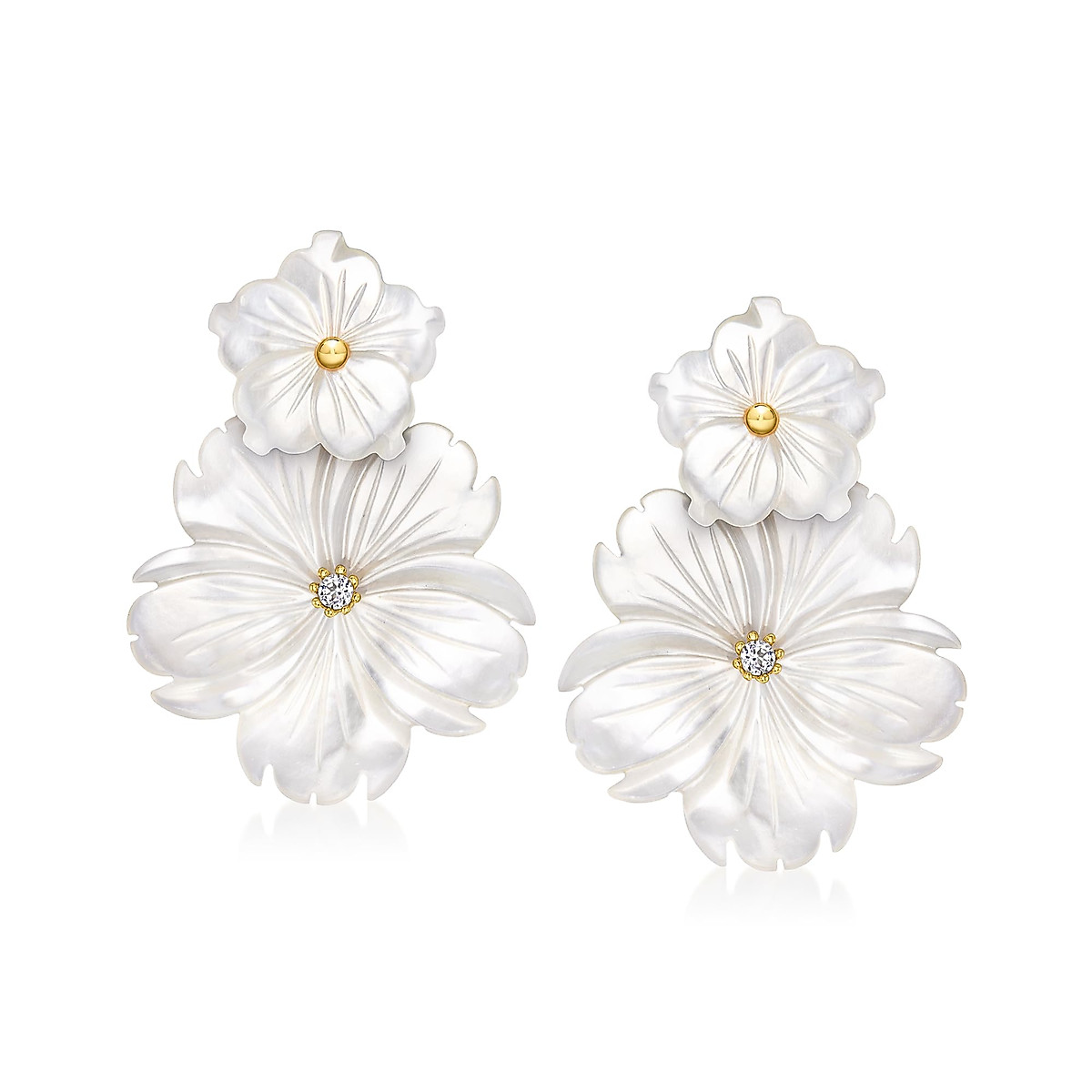 Ross-Simons Mother-Of-Pearl and .20 ct. t.w. White Topaz Flower Removable Drop Earrings With 18kt Gold Over Sterling