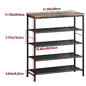 INGIORDAR Shoe Rack Organizer 5 Tier Metal Organizer Shelf with Industrial MDF Board and Layer Fabric for Entryway Closet Bedroom Living Room Garage,Black & Rustic Brown