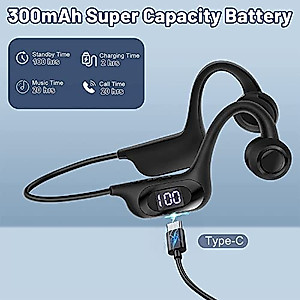 TWIFER Sport Wireless Headsts Bone Conduction Bluetooth Headphones with Battery Digital Display, Hand Free Waterproof Headphones with Microphone for Running Cycling Yoga