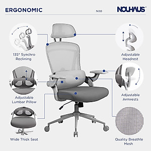 NOUHAUS ErgoFlip Mesh Computer Chair - Rolling Desk Chair with Retractable Armrest and Blade Wheels Ergonomic Office Chair, Desk Chairs, Executive Swivel Chair, Reinforced Base (Blue)