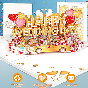 Pyoimmne Wedding Card, 3D Pop Up Wedding Cards for Bride and Groom, Funny Wedding Gift Card with Envelope and Message Card