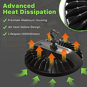 Glitgate LED High Bay Light 150W, 21000lm 5000K UFO High Bay Lights(600W MH/HPS Equiv.) LED Warehouse Lights with 5ft Cable US Plug for Garage Shop Barn, 4 Pack