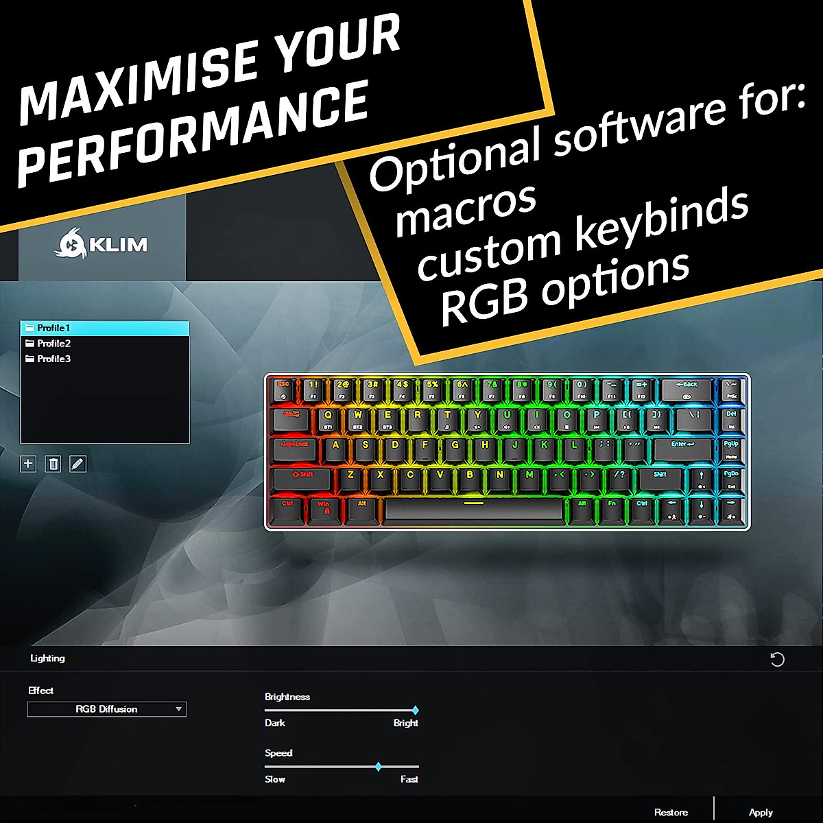 KLIM Shift Wireless Mechanical Keyboard - 2024 Version - Hotswap TKL RGB w/Extra 68 Keycap Set - Backlit Mini Gaming Keyboard - 2.4 GHz Wireless & Bluetooth Keyboard - 60 Percent Keyboard - PC Gamer