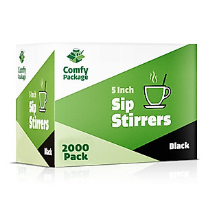 Comfy Package, [2000 Count] 5 Inch Coffee & Cocktail Stirrers/Straws Disposable Plastic Sip Stir Sticks - Black
