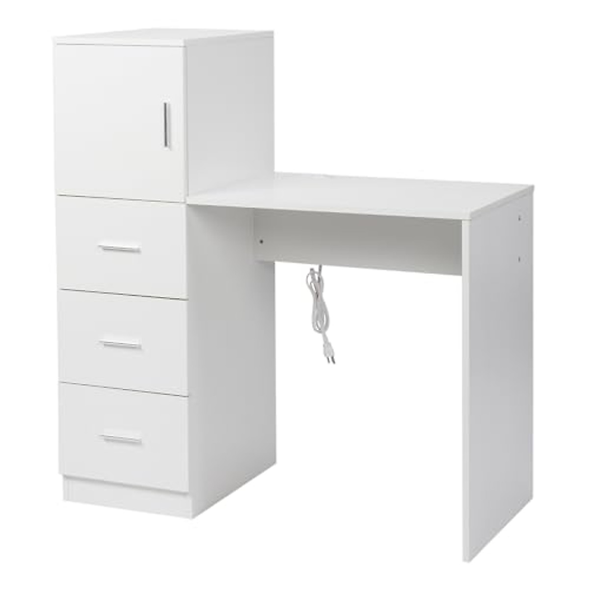 Karl home Computer Desk with Bookshelf, Small Desk Ideal for Home Office, Wood Construction Office Desk with Drawers and Built-in Charge Station for Bedroom, Kids Room, Manicure Table (White)