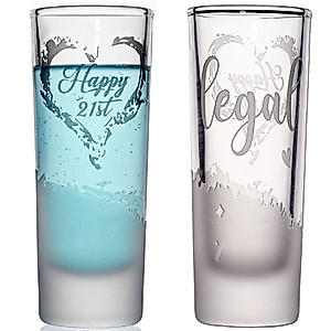 21st Birthday Shot Glass, 2 Oz 2-Sided Finally Legal 2002 Happy 21st Shot Glass for a Birthday Present or 21st Birthday Party, Funny 21st Birthday Gifts for Him or Her Celebrating 21 (1 Pack)