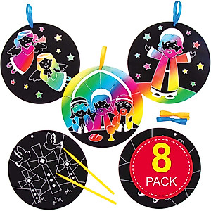 Baker Ross AT561 Holy Week Scratch Art Decorations - Pack of 8, Christmas Tree Ornaments Made with Rainbow Magic Paper, for Kids to Decorate in Arts and Crafts Activities