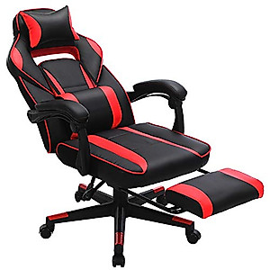 SONGMICS Racing Gaming Chair, Adjustable Ergonomic Office Chair with Footrest, Tilt Mechanism, Lumbar Support, 330 lb Load, Black and Red UOBG073B01