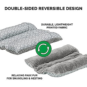 Furhaven Cat Bed for Indoor Cats, Washable w/ Removable Bolsters, For Pets Up to 9 lbs - Plush & Diamond Print Cuddle Loaf Mat - Gray, Small