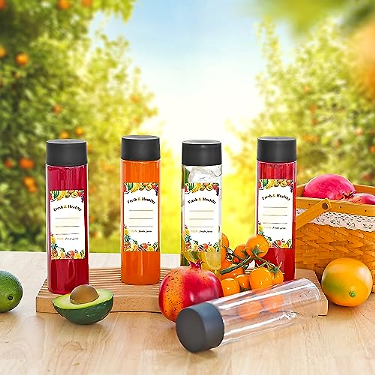 Moretoes 20pcs 13.6oz Reusable Juice Bottles, Plastic Juice Bottles with Lids for Drinks, Milk Smoothie Tea and Other Beverages