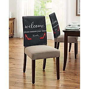 Maliyand Chair Back Cover, Welcome Please Remove Your Shoes Thanks Vintage Red High Heel Black Chair Covers Removable Chair Protector Slipcover for Dining Room, Kitchen, Restaurant, Set of 8
