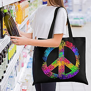 ZzWwR Stylish Color Hippie Peace Sign Large Shoulder Tote Bag Lightweight Durable Handbags for School Gym Beach Weekender Pool Travel Hiking Yoga Nurse