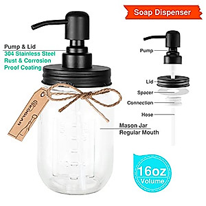 Mason Jar Bathroom Accessories Set 4 Pcs - Lotion Soap Dispenser & Toothbrush Holder & 2 Cotton Swab Holders - Rustic Farmhouse Bathroom Decor Countertop Vanity Organizer, Black