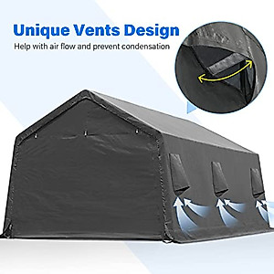 ADVANCE OUTDOOR 13x20 ft Carport 2 Roll up Doors & Vents Outdoor Portable Storage Shelter Garage Tent for Vehicle Boat Truck Anti-UV Snow Resistant Waterproof, Gray