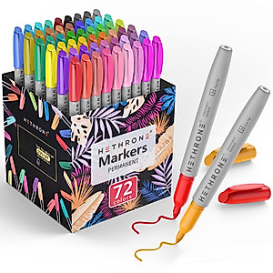 Hethrone Permanent Markers for Adult Coloring, 72 Assorted Colors Markers, Colored Marker Pens Work on Plastic, Wood, Stone, Metal and Glass