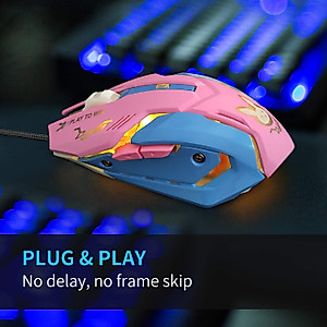 Greshare Gaming Mouse,7 Colors Backlit Optical Game Mice Ergonomic USB Wired with 2400 DPI and 6 Buttons 4 Shooting for Computer/Win/Mac/Linux/Andriod/iOS. (Pink & Blue)