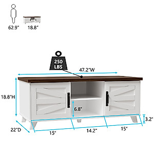 PAKASEPT Farmhouse Coffee Table with Sliding Barn Doors and Storage Cabinets Shelves, Center Table Rectangular Cocktail Table with Adjustable Shelves for Living Room, White