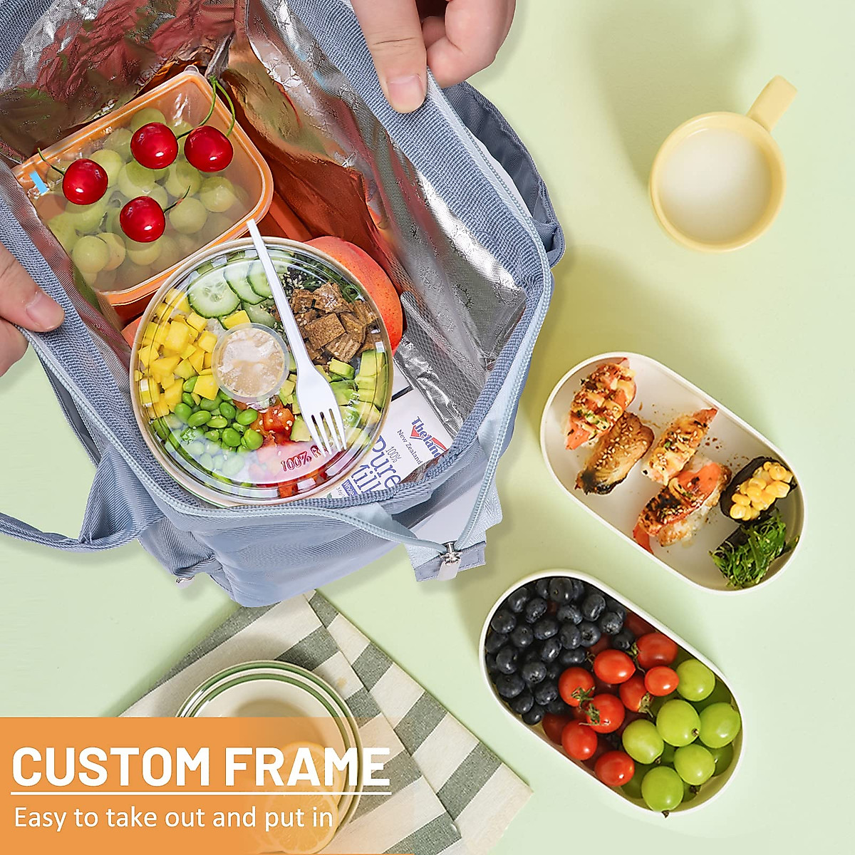 Charcy Lunch Bag for Women, Large Lunch Box for Men Heavy Duty, Reusable Lunch Tote for Work - Blue - Upgrated