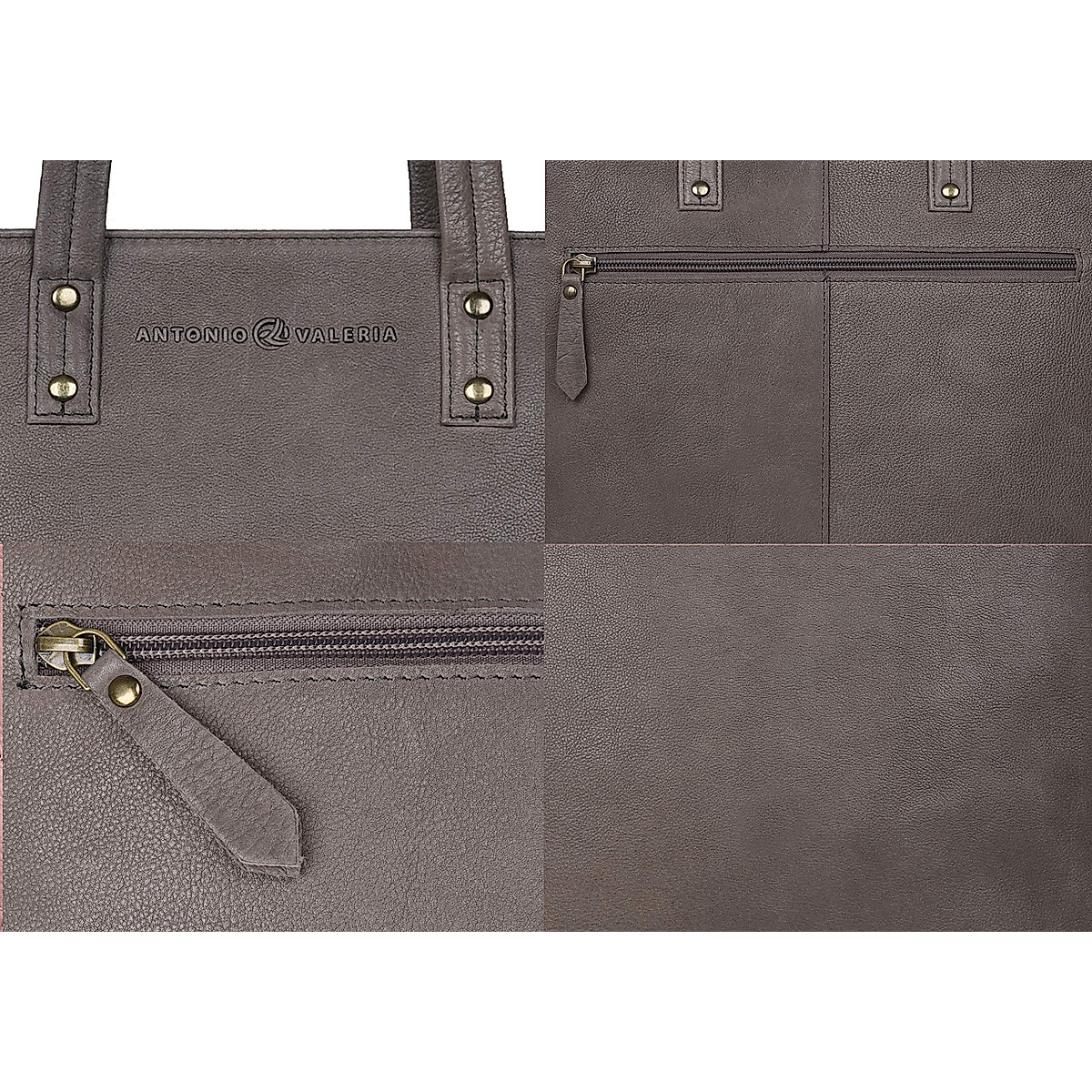 ANTONIO VALERIA Ava Vintage Wash Grey Leather Tote/Top Handle Shoulder Bag for Women