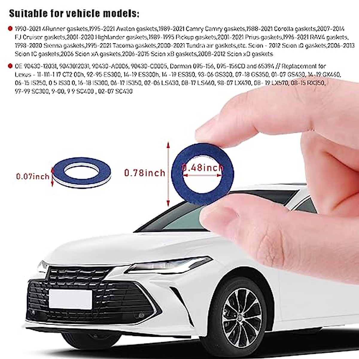 Ziciner 12 Pcs Oil Drain Plug Gaskets, Aluminum Engine Oil Drain Plug Washer Gaskets, Auto Oil Crush Washer Seals Replacement Accessories, Universal Fit for Most OEM 90430-12031 (Blue, 12 Pcs)