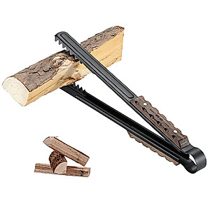 CAMPINGMOON 16-inch Length Fireplace Firewood Tongs with Scissor Shape Serrated Log Claw Tongs for Bonfire Campfire Fire Pit with Wood Hand BKMS-41