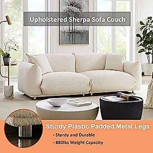 JSCHZ Comfy Couch Loveseat Sofa, Sherpa Teddy Oversized Loveseat Sofa Overstuffed Cloud Couch Extra Deep-Seat-Filled Couch for Small Spaces, Living Room, Apartment, (White)