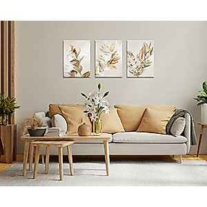 ARTINME Set of 3 Morden Gold Leaf Prints Wall Art, White Flower Gold Leaf Canvas Prints on Canvas Artwork for Dinning Room Bedroom Living Room 12 * 16 inch
