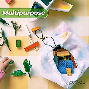 purifyou Reusable Produce Bags | Washable Mesh Set of 9 Grocery with Drawstring, Large Foldable Washable Shopping Bags for Fridge Storage, Freshness, Fruits, Vegetables, Toys, Groceries, Kitchen, Home, Farmers Market, Gift Bags and Travel