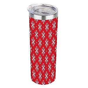 silichee 20 Oz Insulated Tumblers Stainless Steel Cup with Lid Christmas Snowflake Pattern White Snow Red Background Wrapping Texture Tumblers Vacuum Coffee Mugs for Cold Hot Drinks for Sport