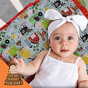 Dear Baby Gear Farm Deluxe Baby Blanket - Reversible, Milestone & Newborn Gifts for Girls and Boys - Farm Life Animals, Tractor, Red, 32 Inches by 32 Inches