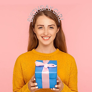 WLLHYF Birthday Crown for Women, Birthday Girl Headband Rose-Gold Rhinestone Hair Band Birthday Sash and Tiara Crystal Crown Headband for Women Girl Birthday Accessories Party Decorations